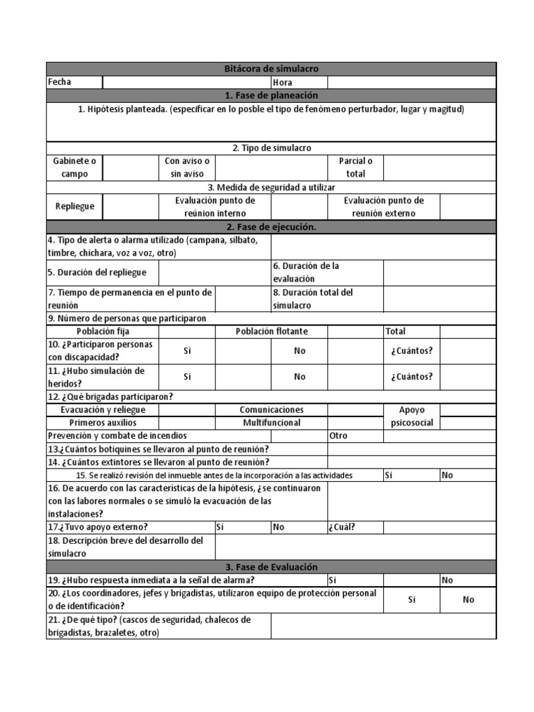 Bitácora de simulacro de evacuación | PDF