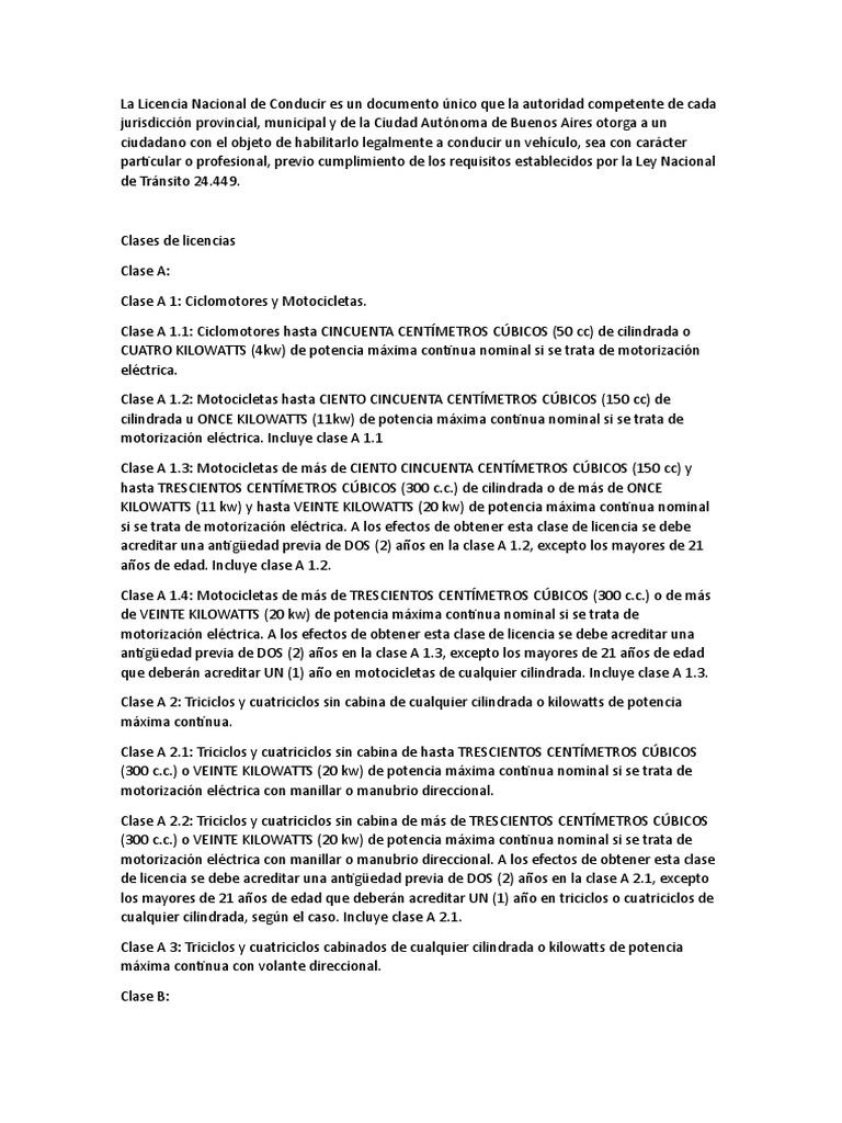 La Licencia Nacional de Conducir Es Un Documento Único Que La Autoridad ...