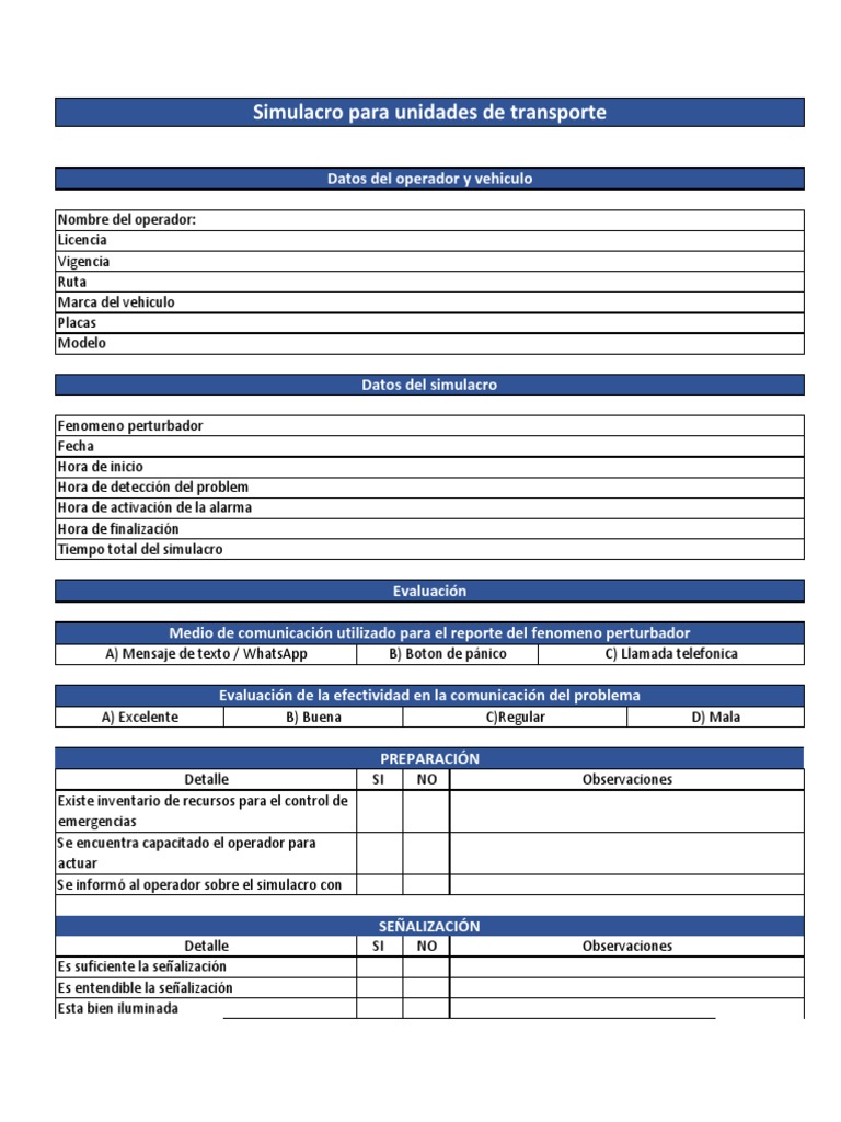 Bitácora de Simulacros de Unidades de Transporte TBP | PDF