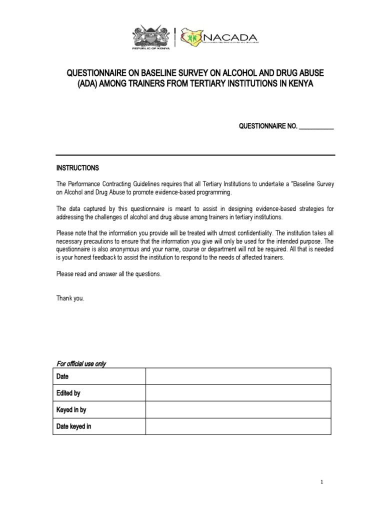 NACADA Questionnaire | PDF | Substance Abuse | Drug Rehabilitation