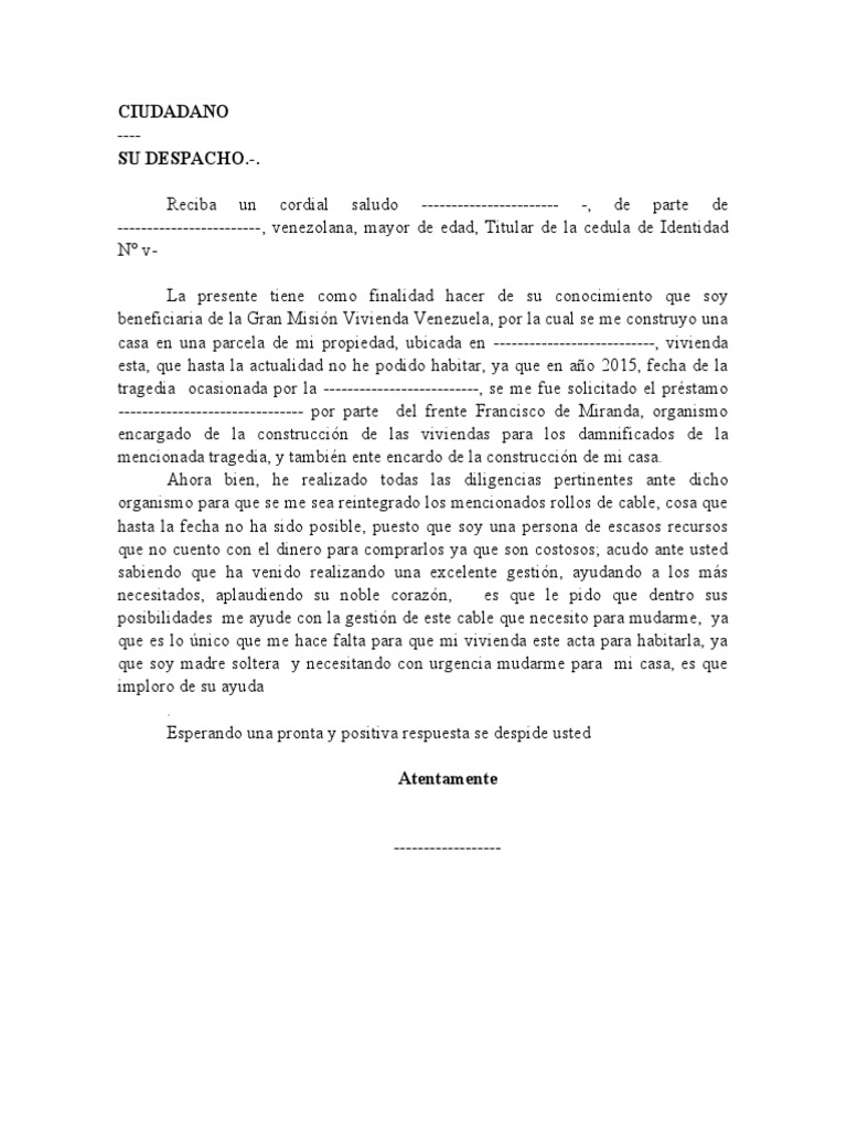Solicitud de Ayuda para Vivienda en Venezuela | PDF | Hogar, jardinería y bricolaje