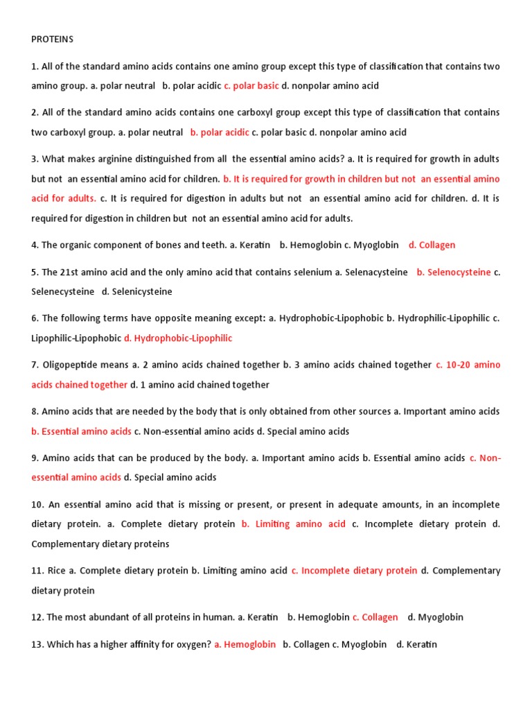 Answers Proteins | PDF | Amino Acid | Proteins