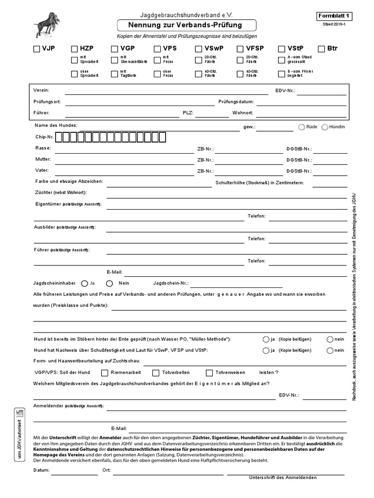 JGHV Formblatt - 1 - 2019 - 1 | PDF
