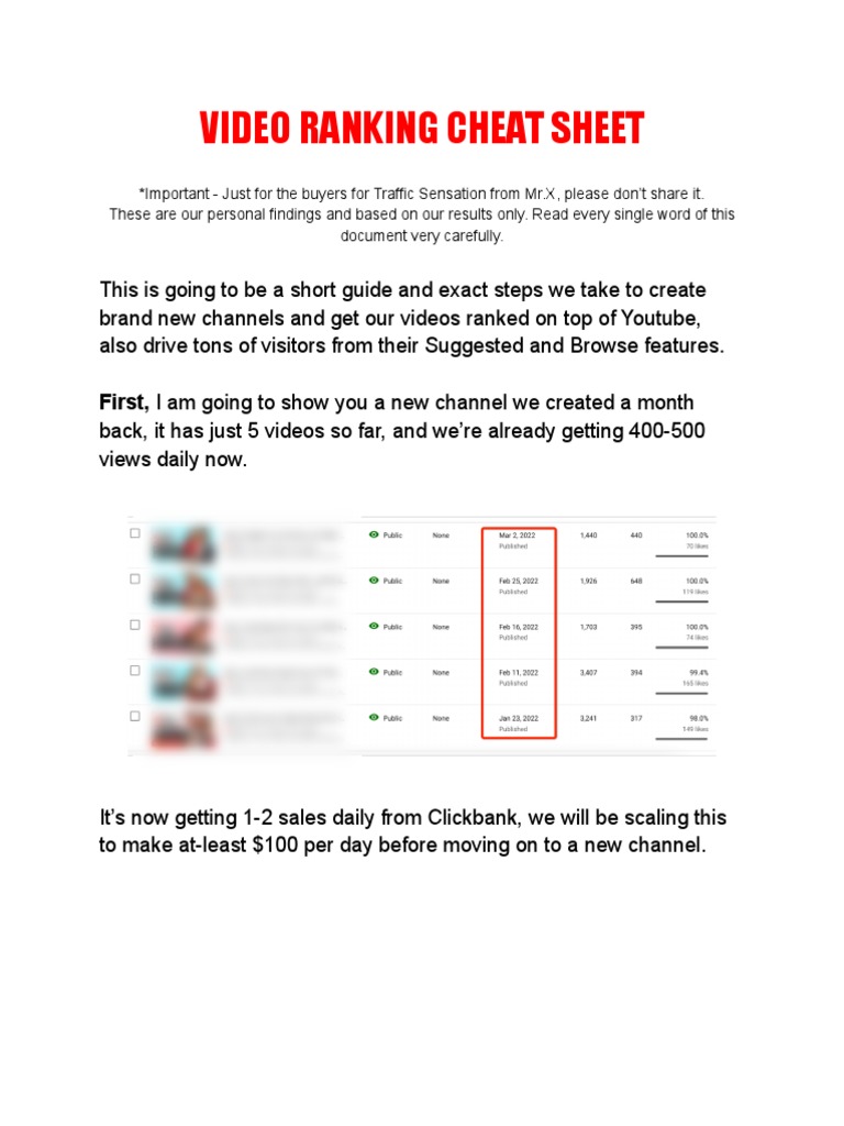 Video Ranking Cheat Sheet | PDF | You Tube | Search Engine Optimization