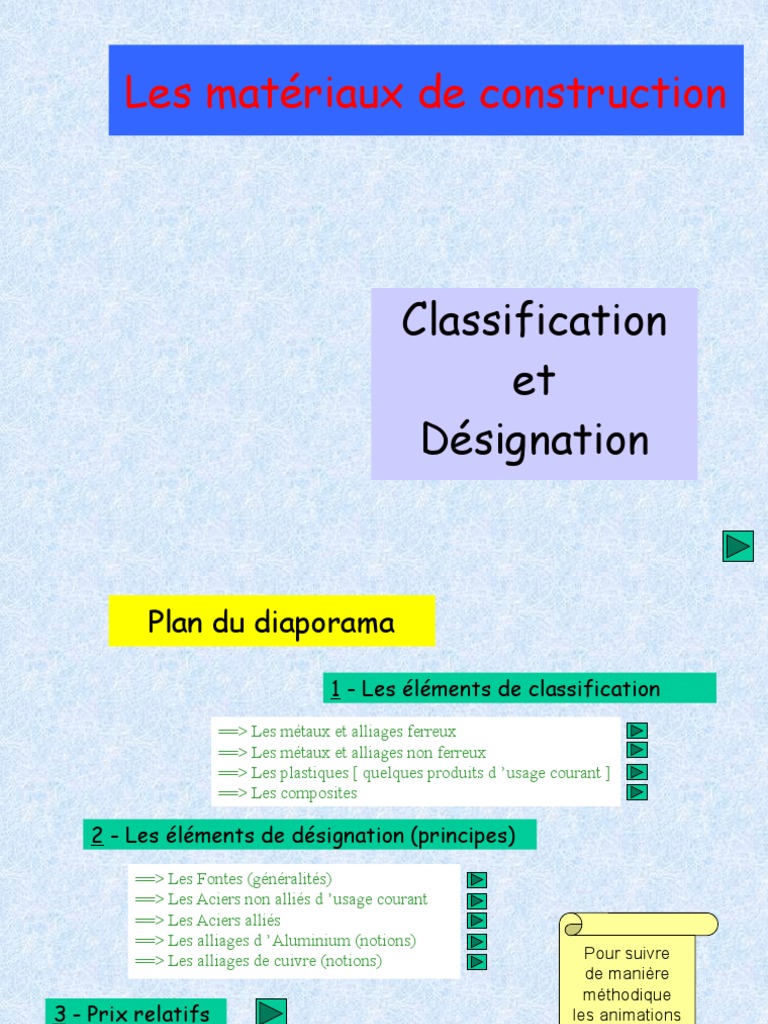 Les - Materiaux - Classification Et Désignation - PPSX | PDF | Acier | Cuivre