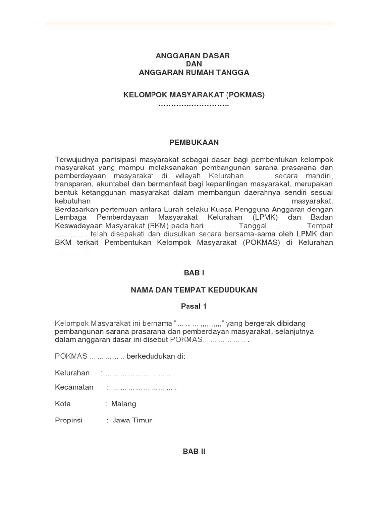 AD/ART Kelompok Masyarakat POKMAS | PDF