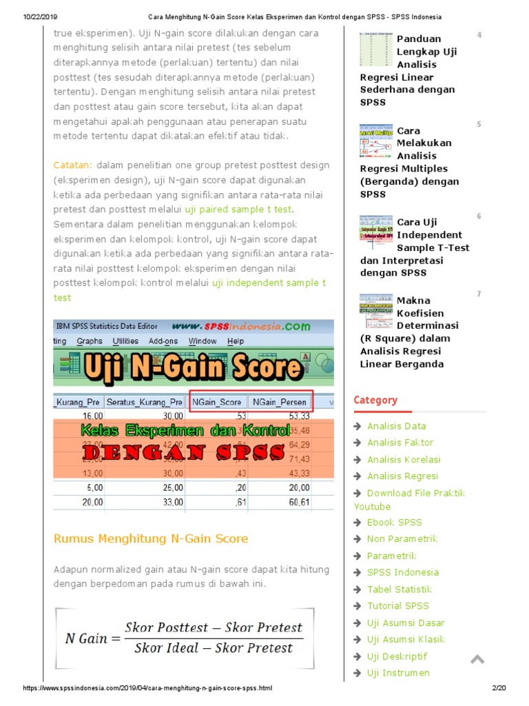 Cara Menghitung N-Gain Score Kelas Eksperimen Dan Kontrol Dengan SPSS ...