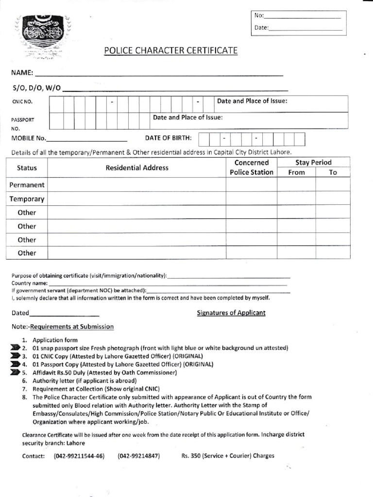 Application Form For Character Certificate | PDF