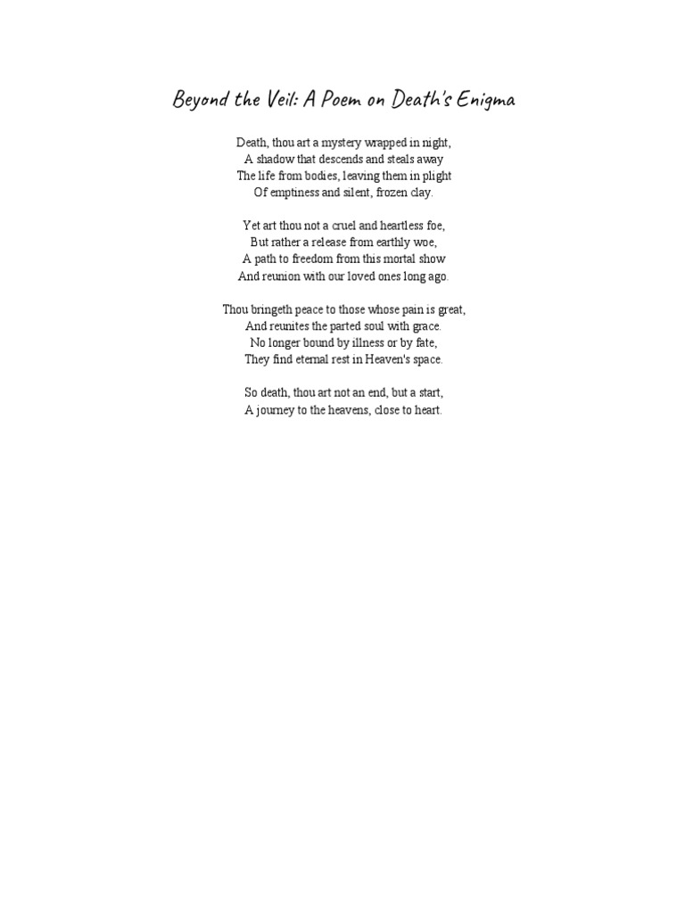 Beyond The Veil - A Poem On Death's Enigma | PDF