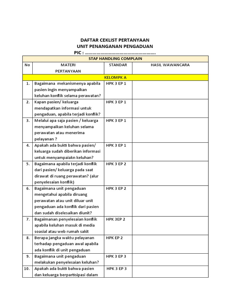 Cheklist Telusur Unit Pengaduan | PDF