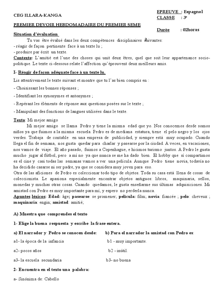 Devoir Hebdomadaire Espagnol | PDF