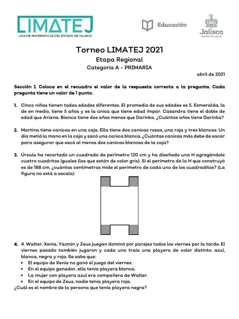 Examen LIMATEJ 2021 Primaria Regional | PDF | Triángulo