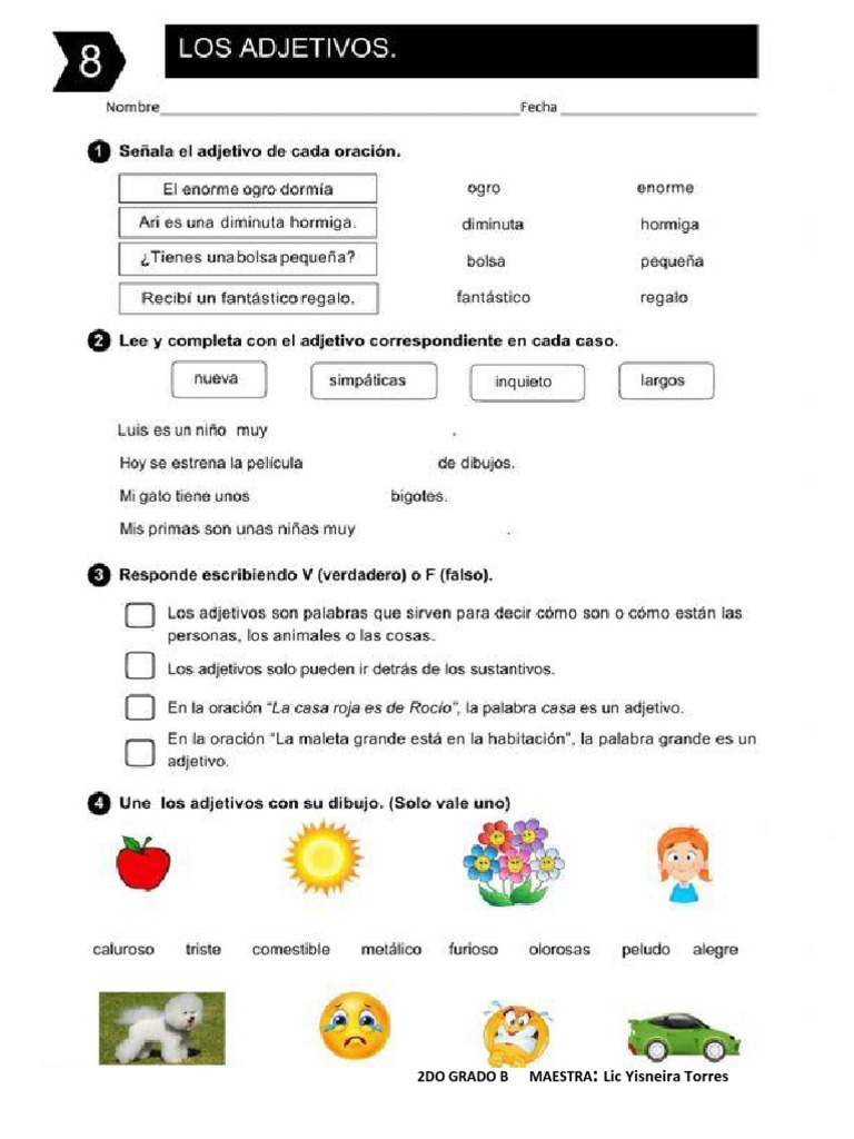 Actividad de Adjetivos | PDF