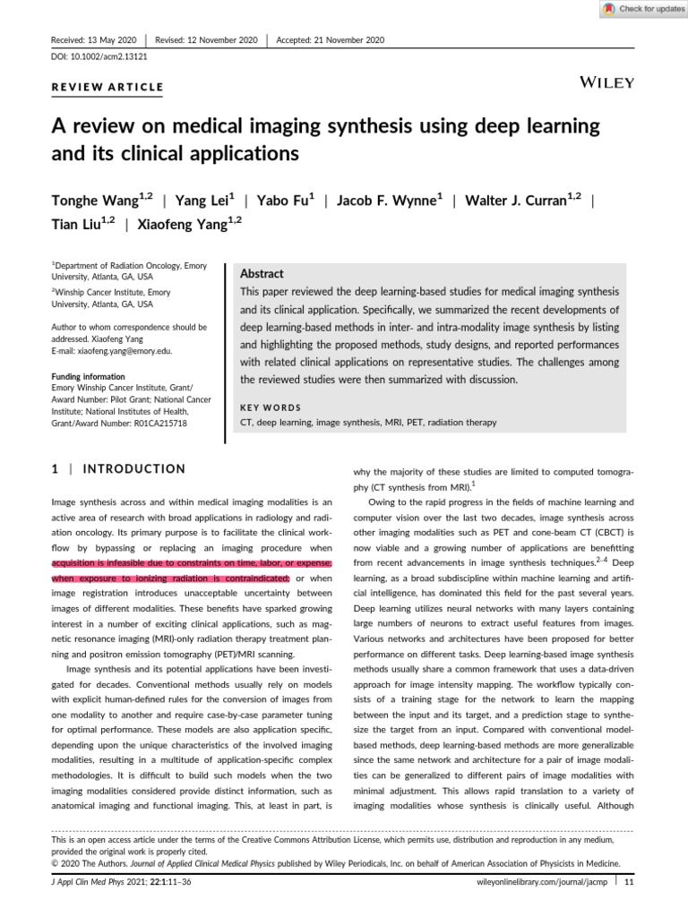 J Applied Clin Med Phys - 2020 - Wang - A Review On Medical Imaging ...