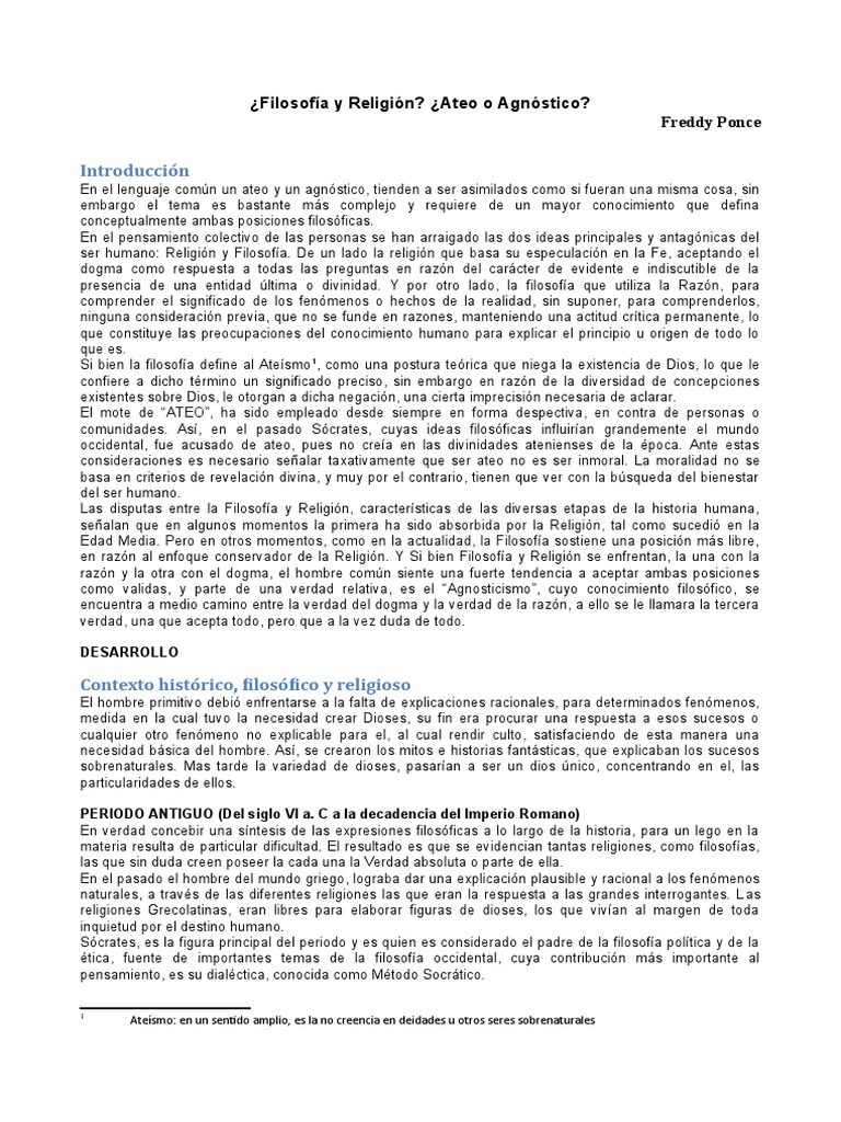 ¿Filosofía y Religión ¿Ateo o Agnóstico | PDF | Agnosticismo | Ateísmo