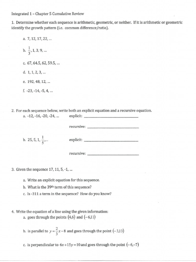 Int Math Chapter 5 Cumulative Review | PDF