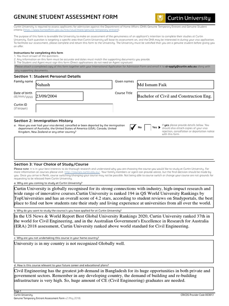 GSAF Form | PDF | Travel Visa | Tuition Payments