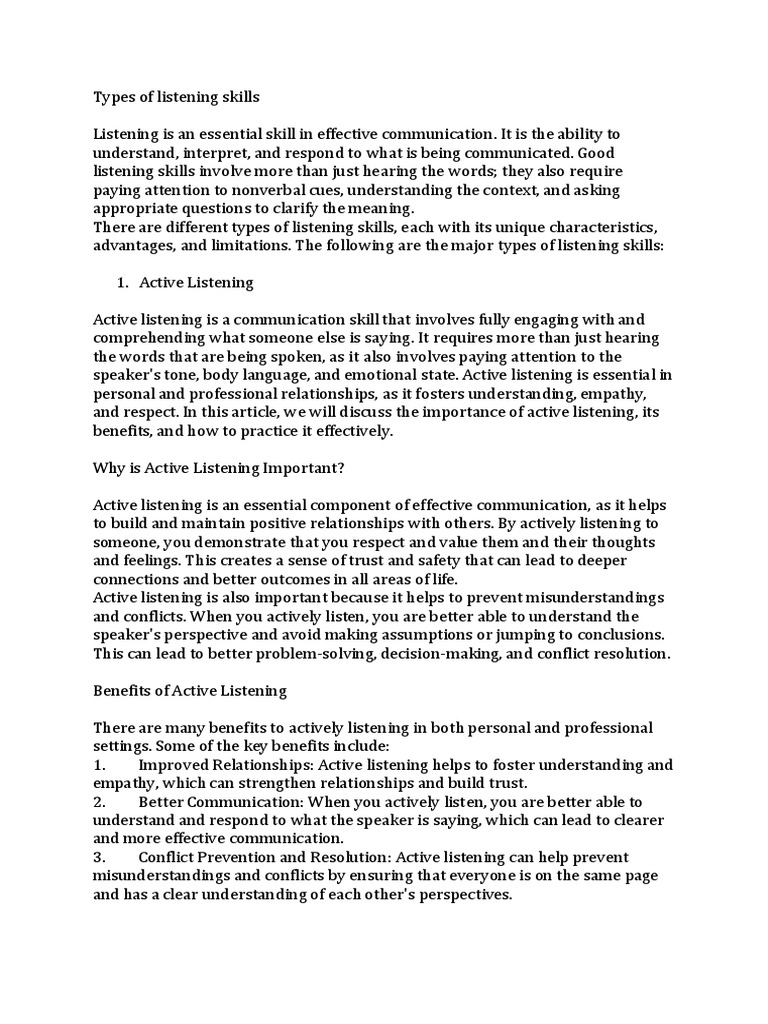 Types of Listening Skills Explained | PDF | Communication | Critical ...