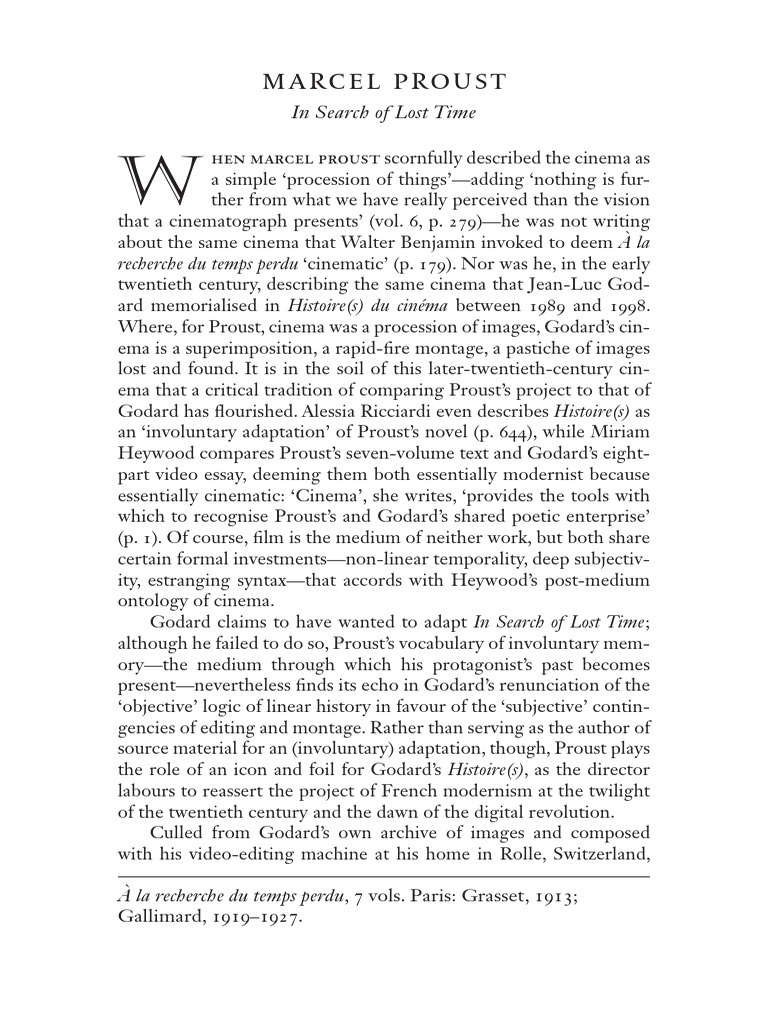 Proust and Godard: Cinematic Connections | PDF | Jean Luc Godard | In ...