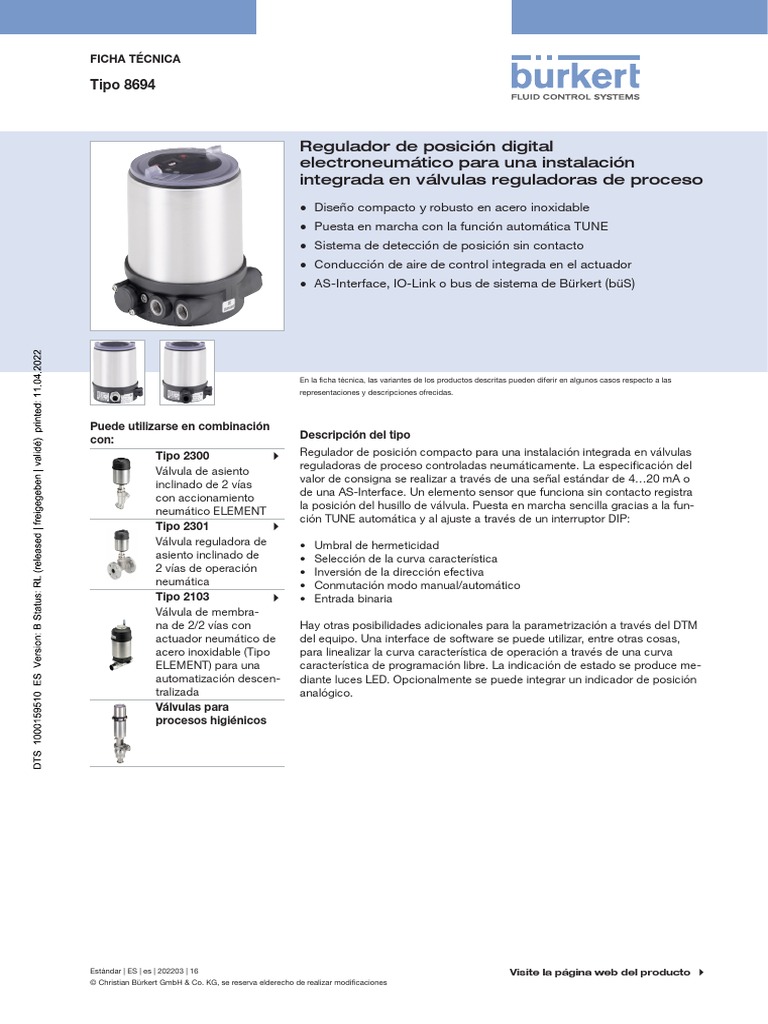 Ficha técnica Burkert 8694 | PDF | Fuente de alimentación | Solenoide