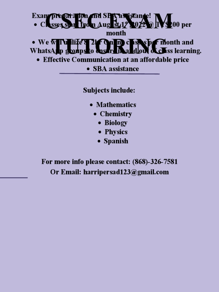 Csec Exam Tutoring | PDF