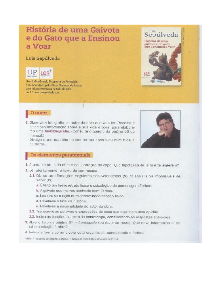 Historia de Uma Gaivota e Do Gato Que A Ensinou A Voar Luis Sepulveda | PDF