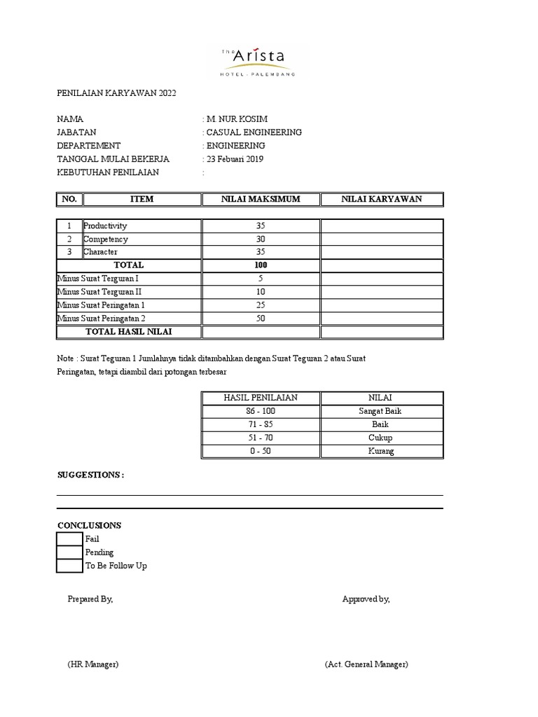 FORMULIR PENGAJUAN & PENILAIAN PKWT .xlsx | PDF