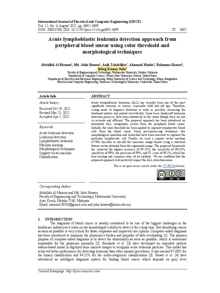Acute Lymphoblastic Leukemia Detection Approach From Peripheral Blood Smear Using Color ...