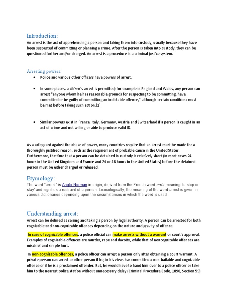Arrest Procedure Police | PDF | Arrest | Probable Cause