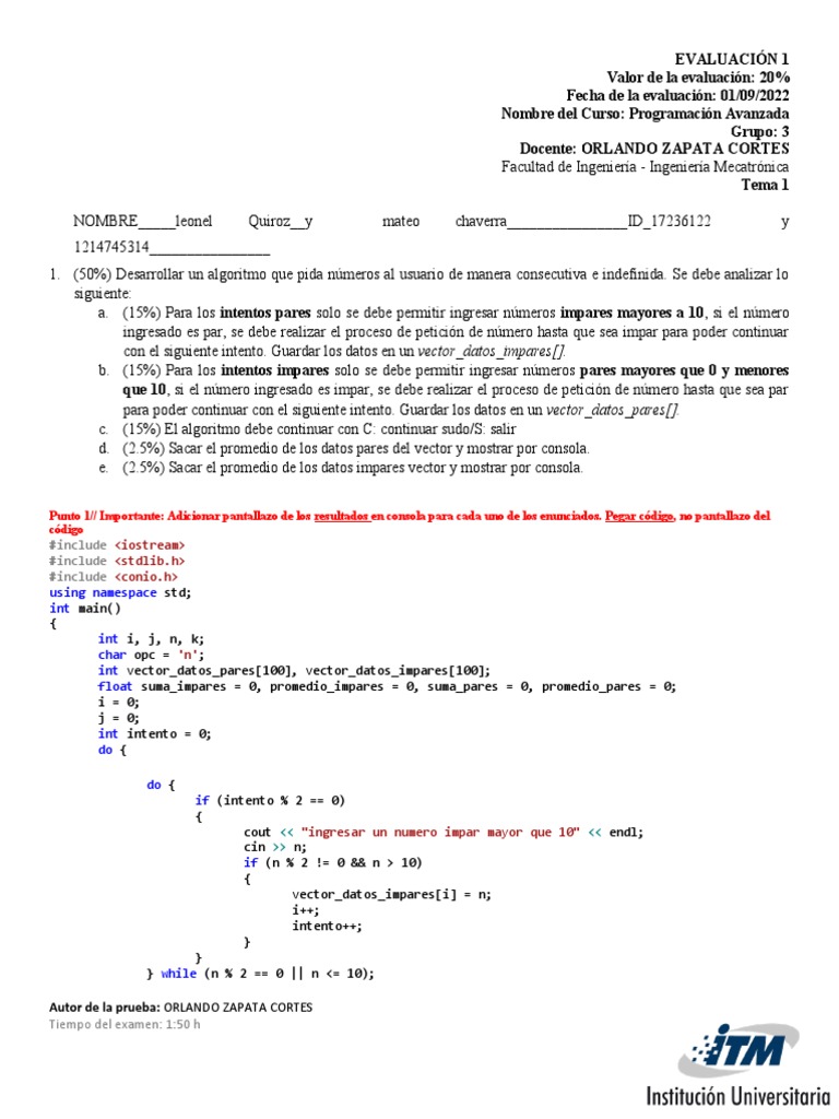 Examen 1 Programacion | PDF | Algoritmos y Estructuras de Datos | Ingeniería Informática