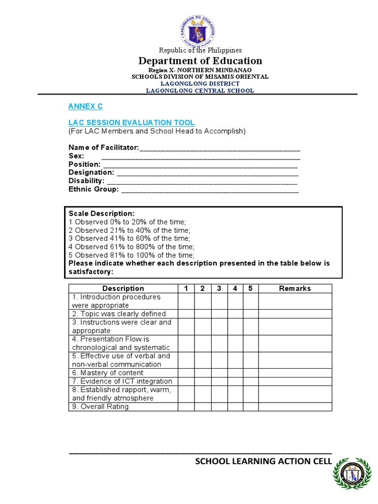 LAC Session Evaluation Tool Guide | PDF | Career & Growth | Social Science