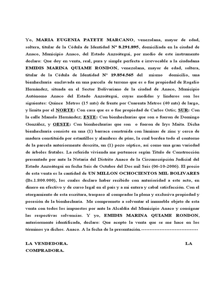 f2188784 Yo MARIA JOSEFINA ACOSTA Venezolana Mayor de Edad Casada Titular de La C Dula de ...
