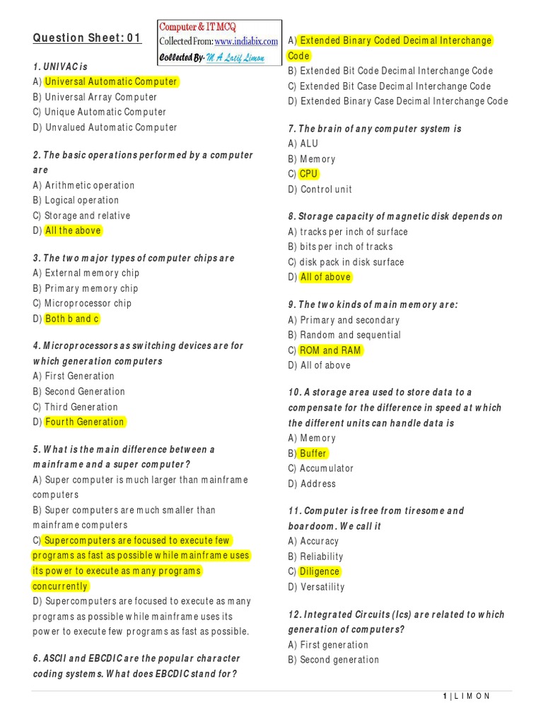 200 Indiabix IT Question - M A Latif Limon | Download Free PDF | Computer Data Storage | Read ...