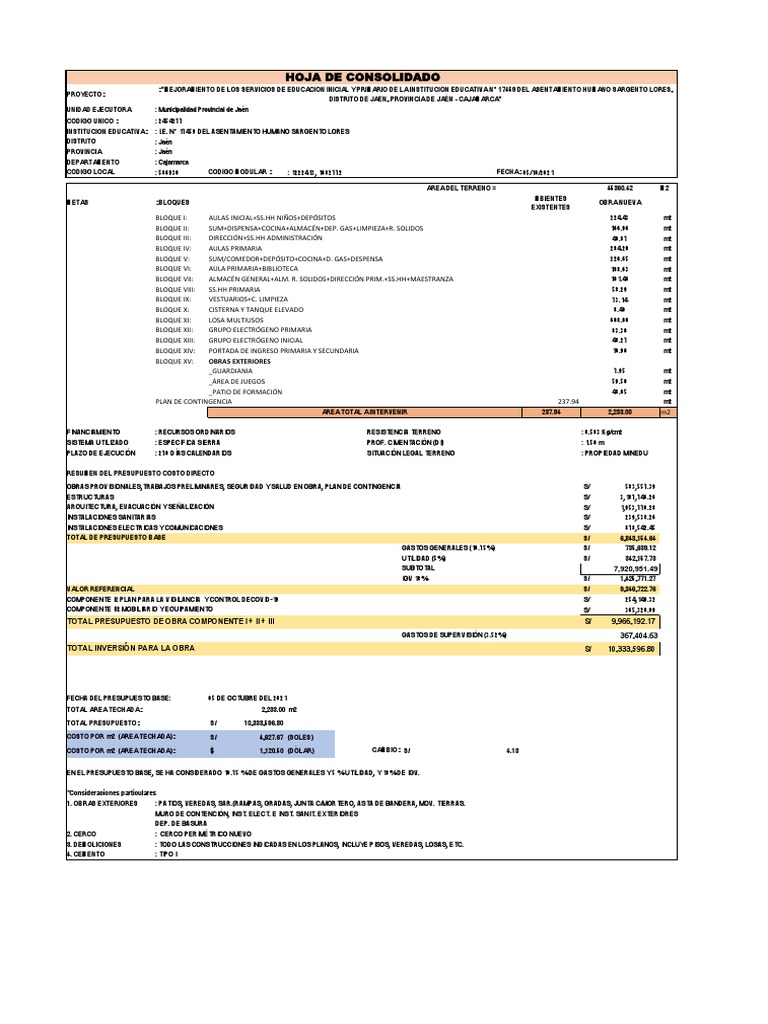 Hoja de Consolidado | PDF | Presupuesto
