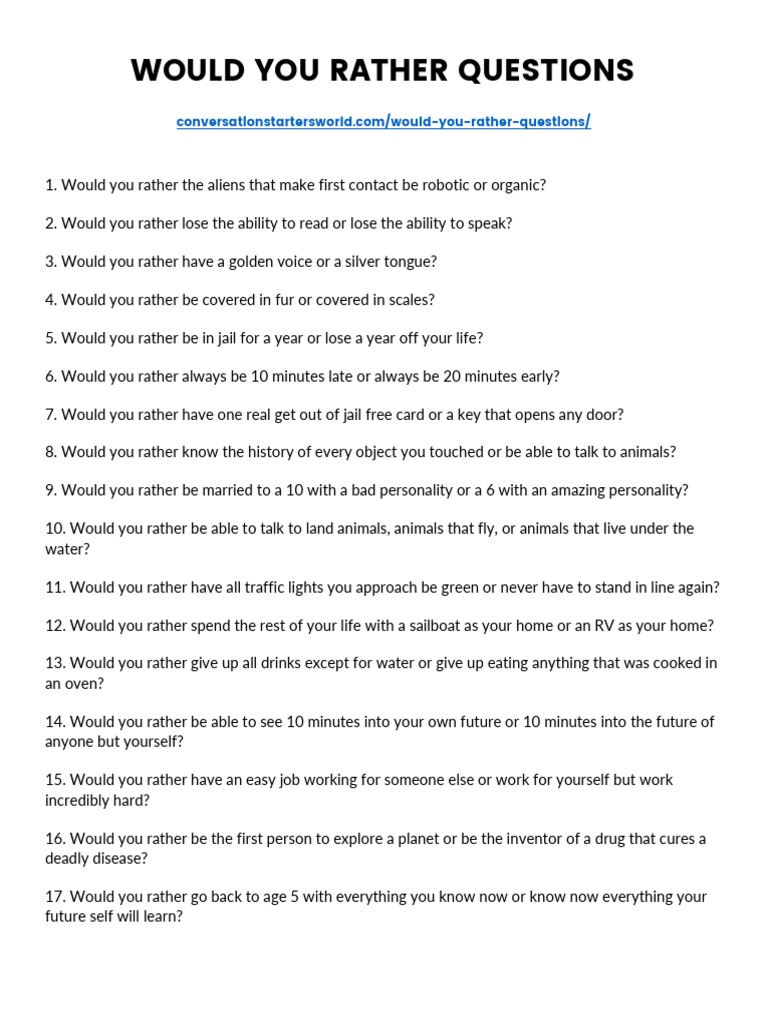 Would You Rather Questions List | PDF