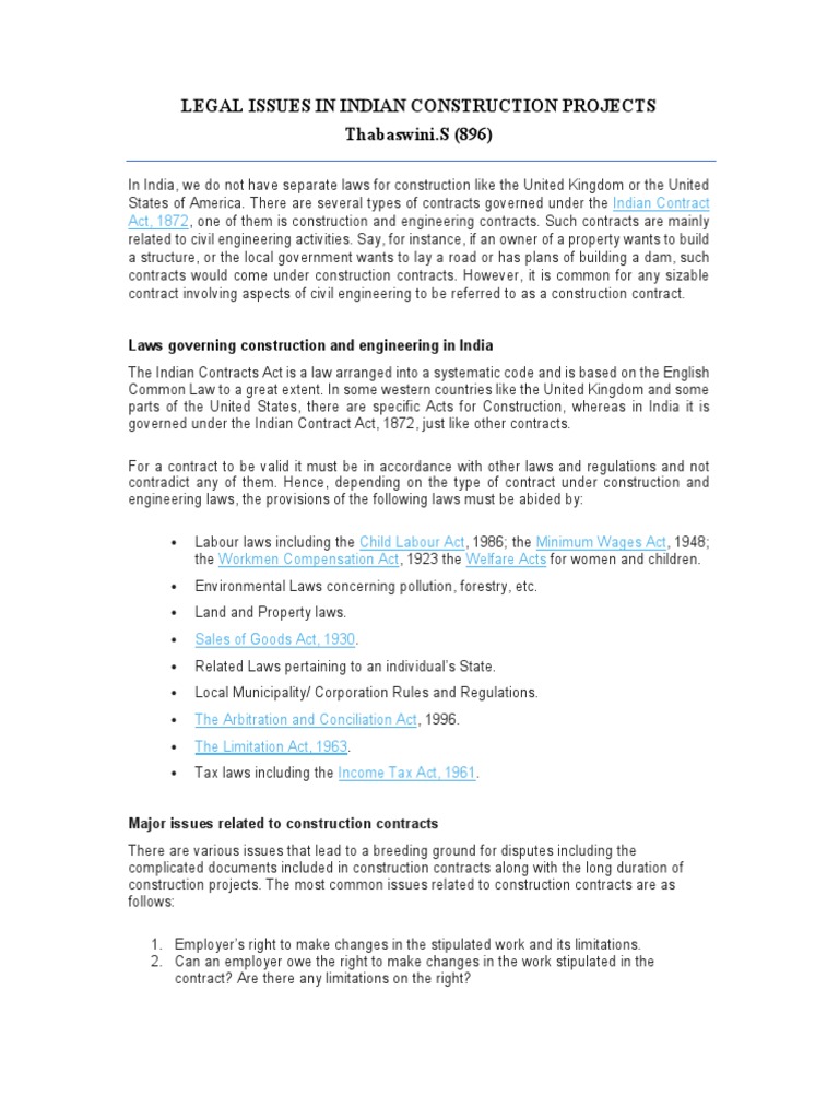 Legal Issues in Indian Construction | PDF | Employment | Civil Engineering