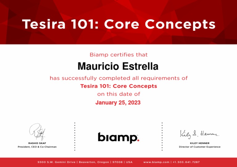 Tesira 101 Core Concepts Tesira 101 Core Concepts Certificate 1 5 Avixa Rus Ctscts D 23420 Pdf