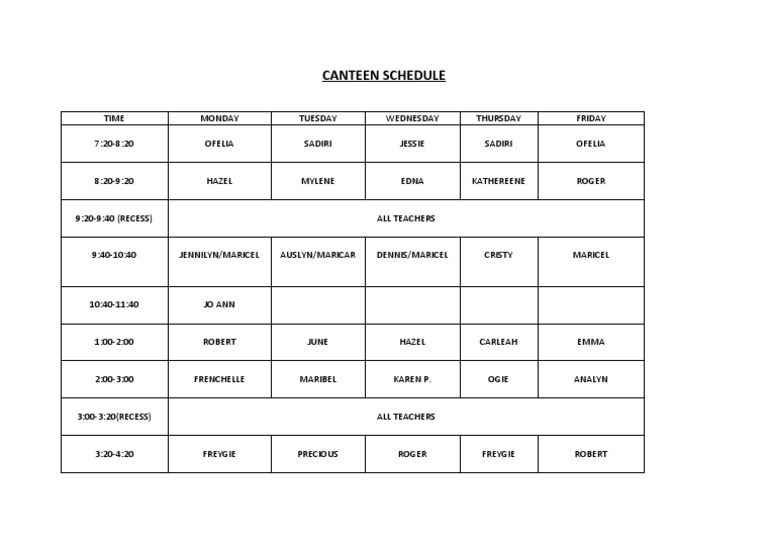 Canteen Schedule Overview | PDF
