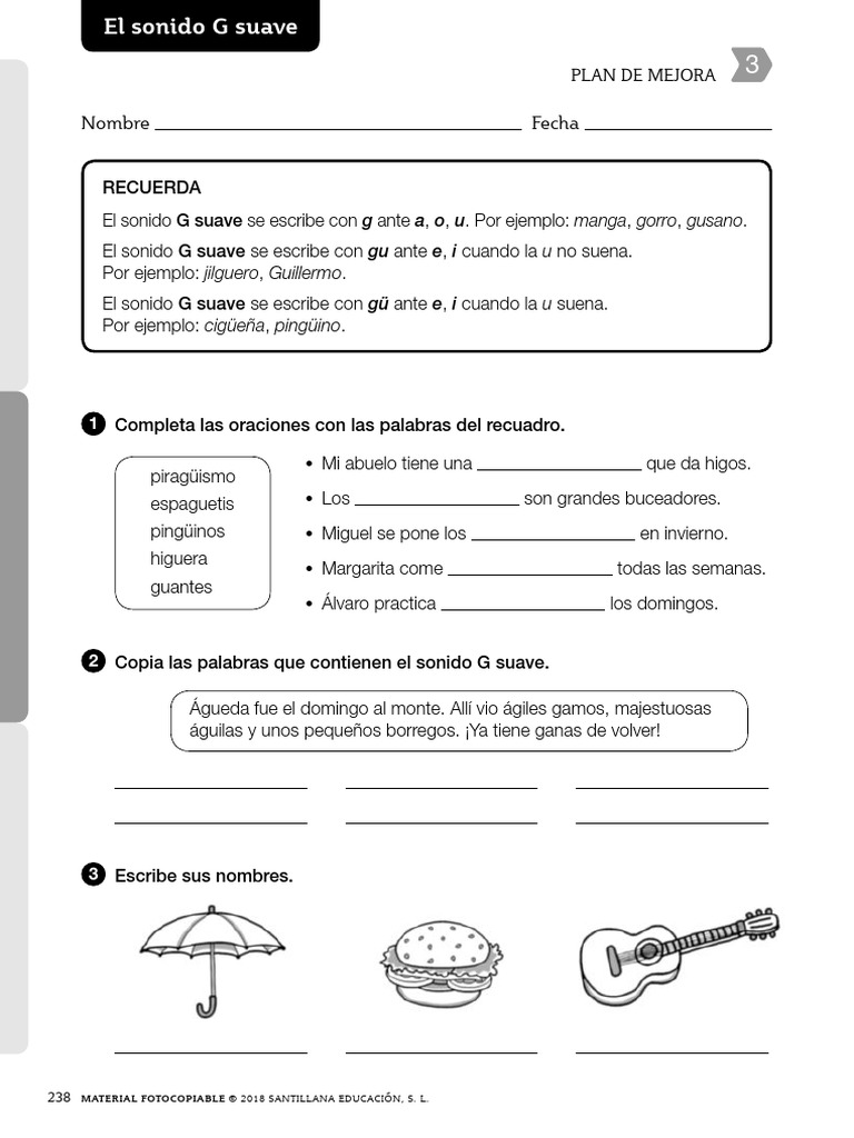 Lengua 3o Recurso 3 Ficha El Sonido G Suave 17marzo 2020 | PDF