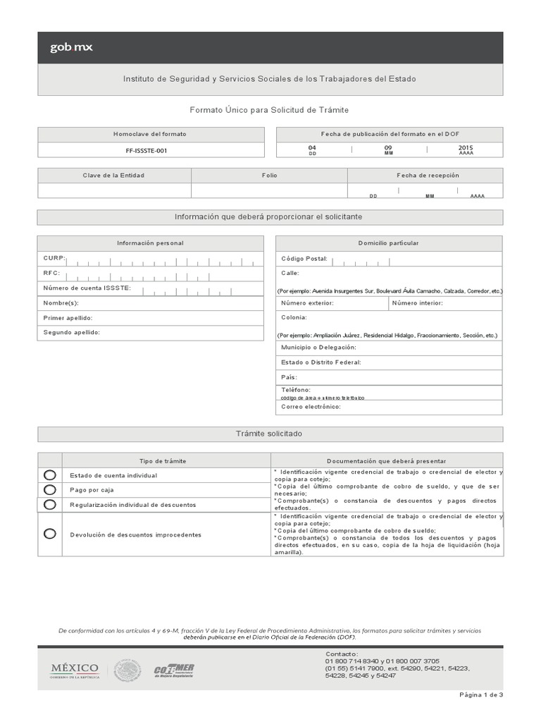 Formato Único de Solicitud ISSSTE | PDF | Gobierno