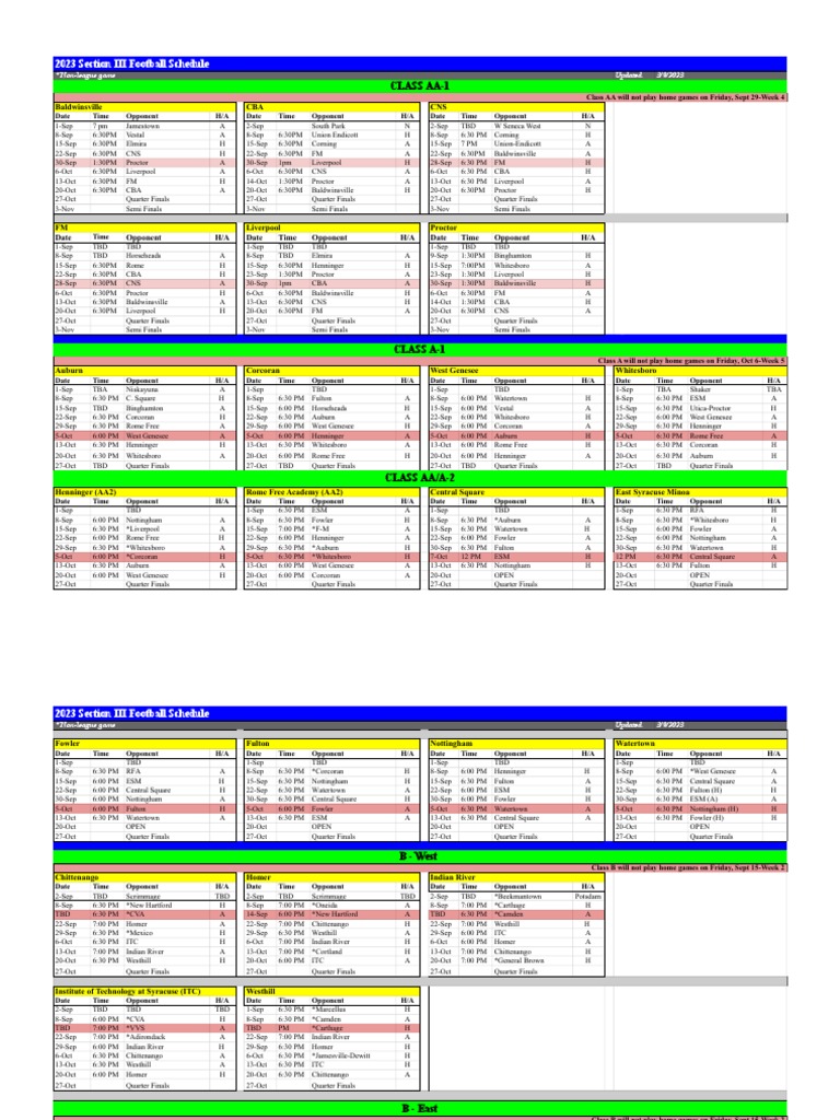 2023 Section III Football Schedule | PDF | Iroquois