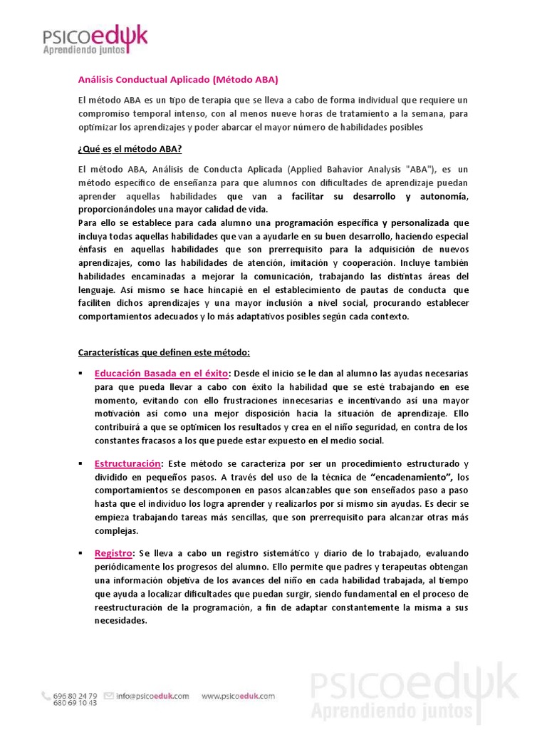 Terapia ABA | PDF | Aprendizaje | Evaluación