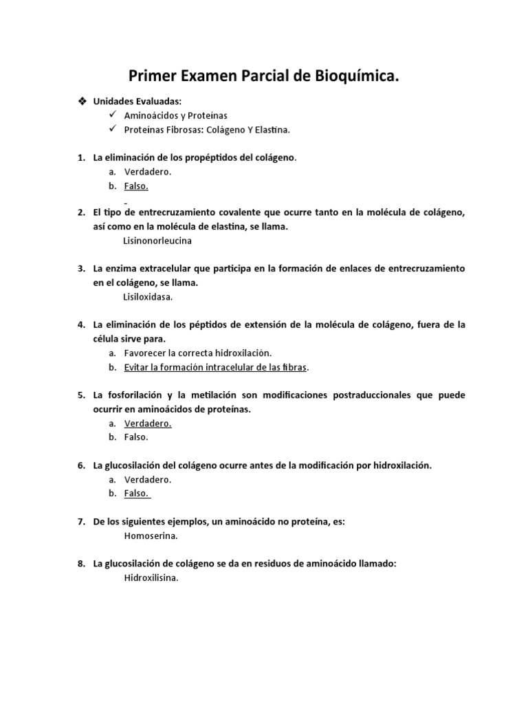 Primer Examen Parcial de Bioquímica 2020 | PDF