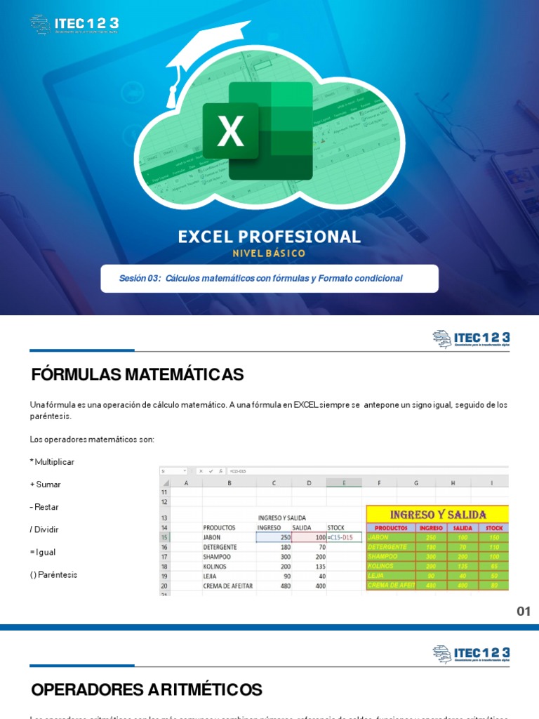 Excel Nivel Básico - Sesión 03 PDF | Descargar gratis PDF | Microsoft Excel | Matemáticas