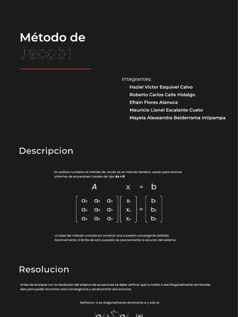 Método de Jacobi para resolver sistemas de ecuaciones lineales | PDF | Ecuaciones | Objetos ...