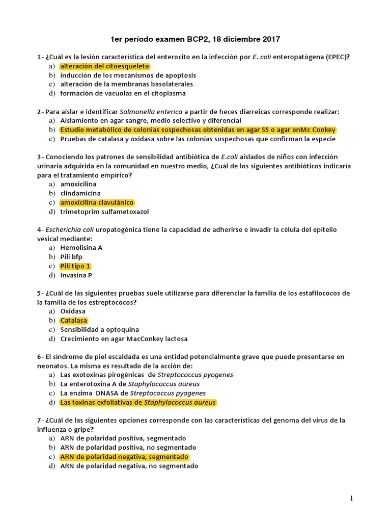 Examen BCP2: Preguntas sobre Infecciones y Diagnósticos | PDF ...