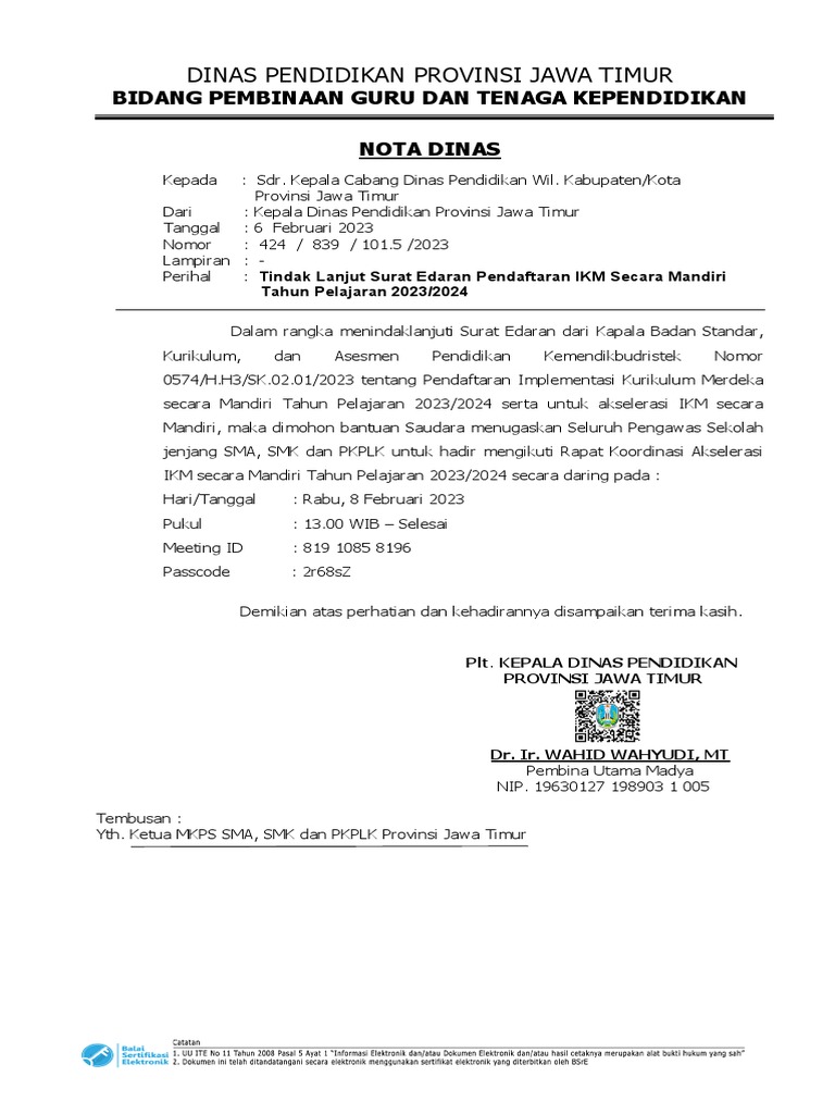 NOta Dinas-TL SE Pendaftaran IKM - Sign | PDF