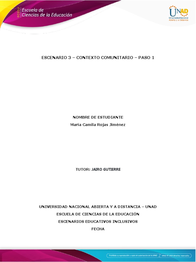 Scenario 3 Contexto Comunitario - Paso 1. | PDF | Inclusión (Educación)