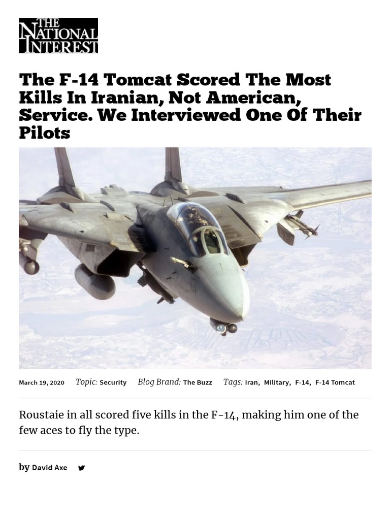 Interview With Roustaei. The F-14 Tomcat Scored The Most Kills in ...