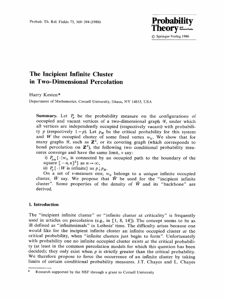 (Kesten, 1986) The Incipient Infinite Cluster in Two-Dimensional ...